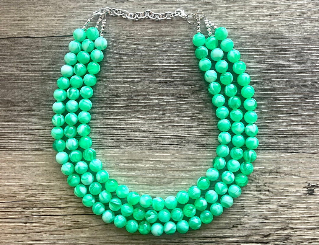 Bright Green Chunky Necklace, Green Beaded Jewelry, Resin Beaded Green ...