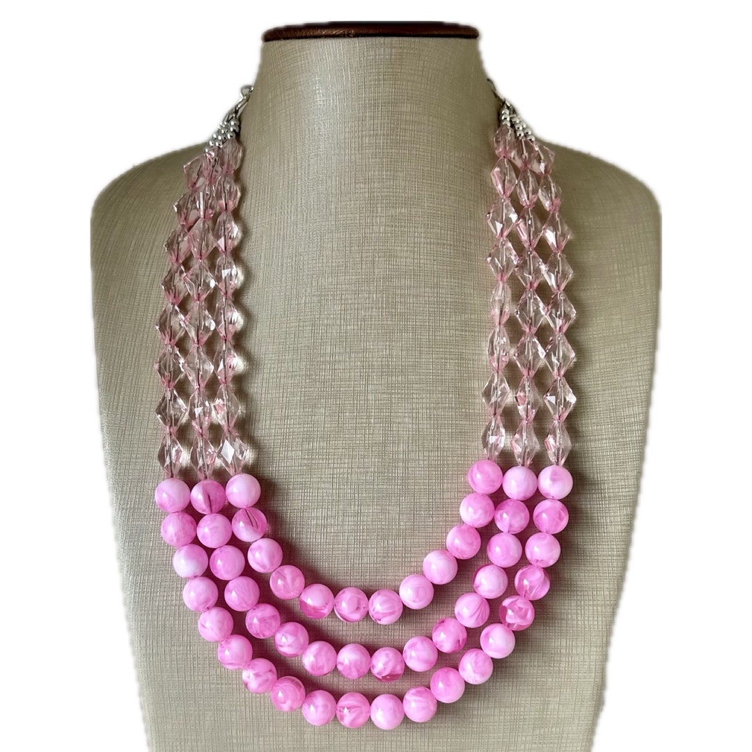Fairy Dust Pink Statement Necklace, Multi-strand, 3 Layer Chunky ...
