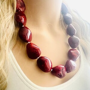 Red Swirl Necklace, Single Strand Jewelry, Big Beaded Chunky Statement ...