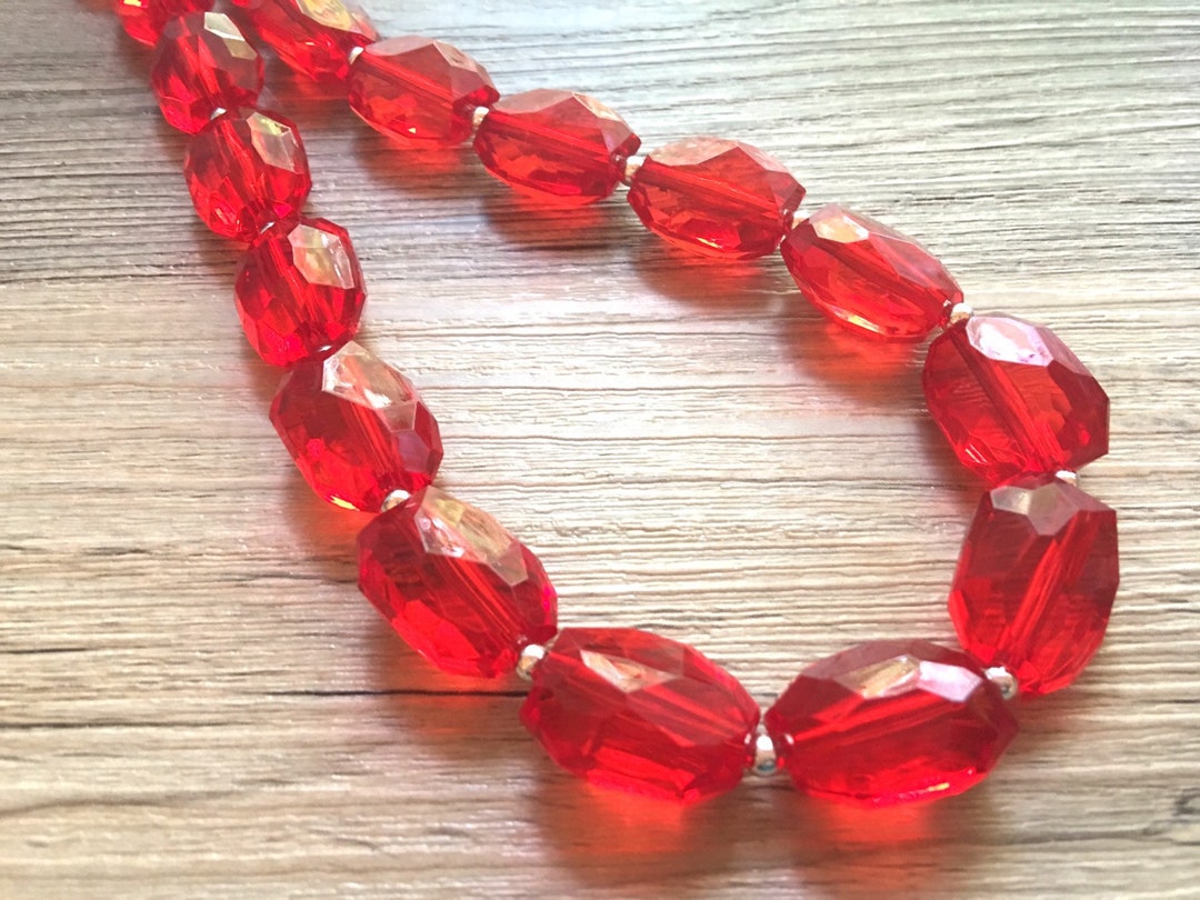 Cherry Red Necklace, Single Strand Jewelry, Big Beaded Chunky Statement ...