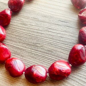 Red Swirl Necklace, Single Strand Jewelry, Big Beaded Chunky Statement ...