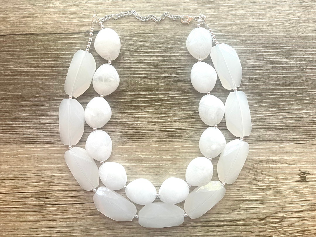 White Necklace, Multi Strand Jewelry, Big Beaded Chunky Statement ...