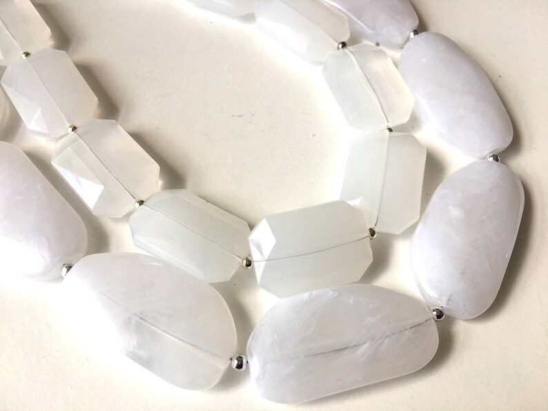 White Necklace multi strand jewelry big beaded chunky | Etsy
