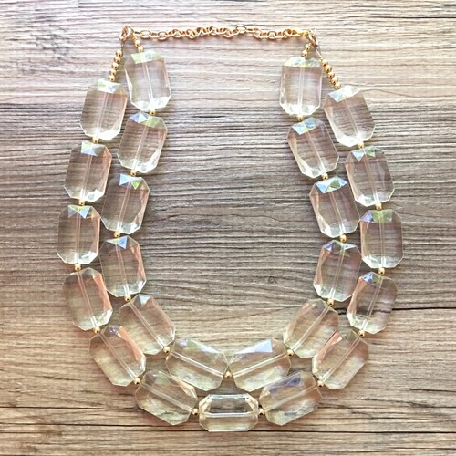 Clear Crystal Statement Necklace Faceted Oval Beaded - Etsy Clear Crystal Statement Necklace Faceted Oval Beaded - Etsy