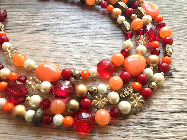 Fall Statement Necklace Extra Long Maroon Orange Cream Gold - Etsy