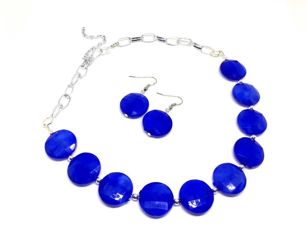 Royal Blue Statement Necklace & Earring Set, Royal Blue Jewelry, Your ...