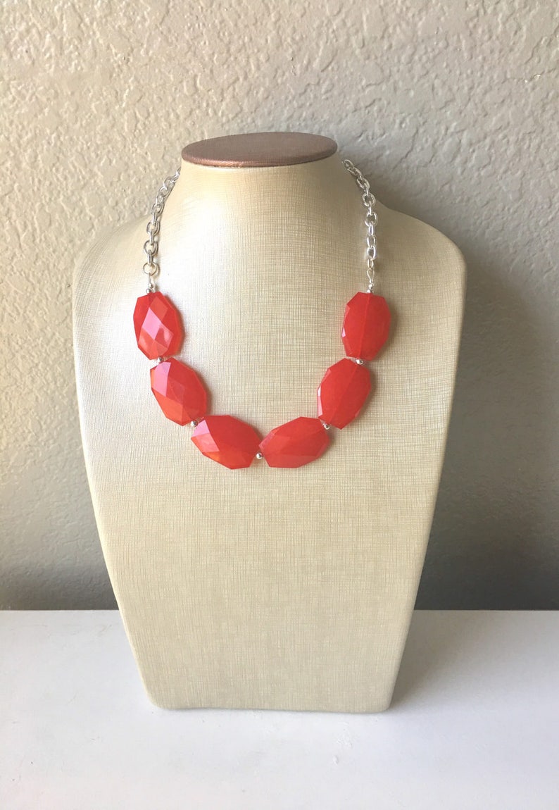 Cherry Red Big Beaded Jewelry, Chunky Single Strand Necklace, Red ...