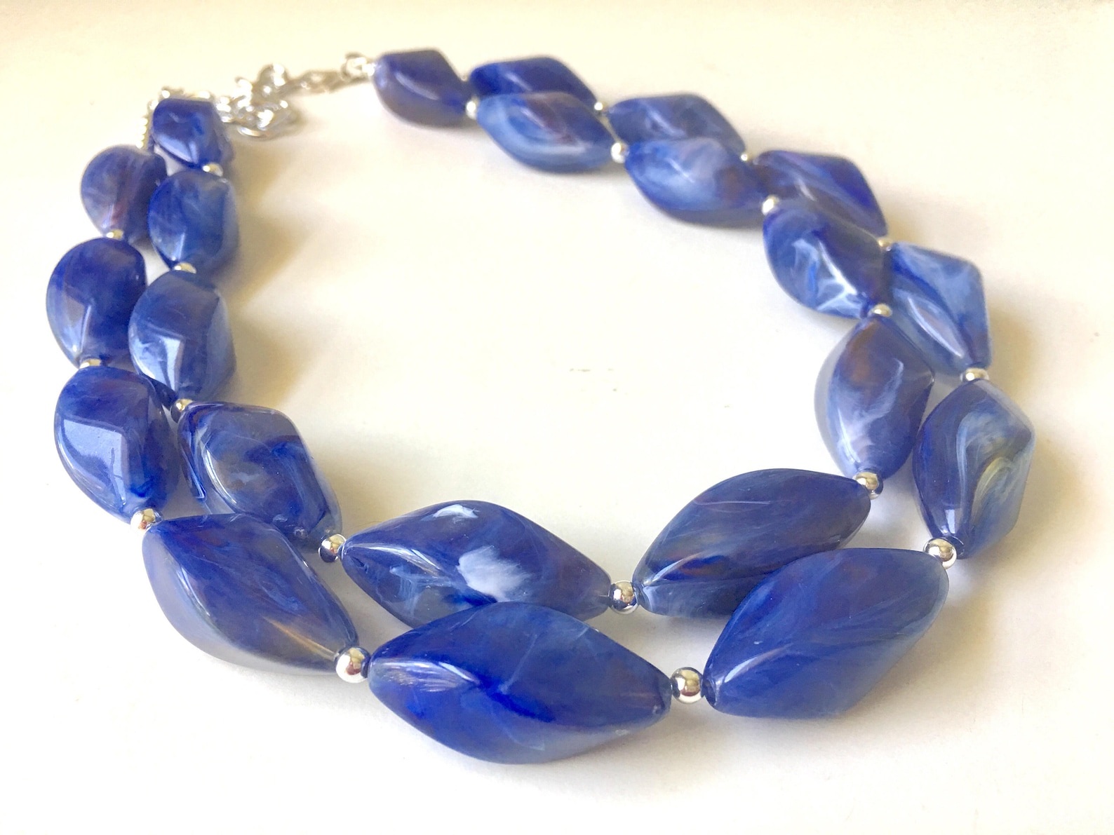 Royal Blue Necklace Double Strand Bright Blue Jewelry Big - Etsy