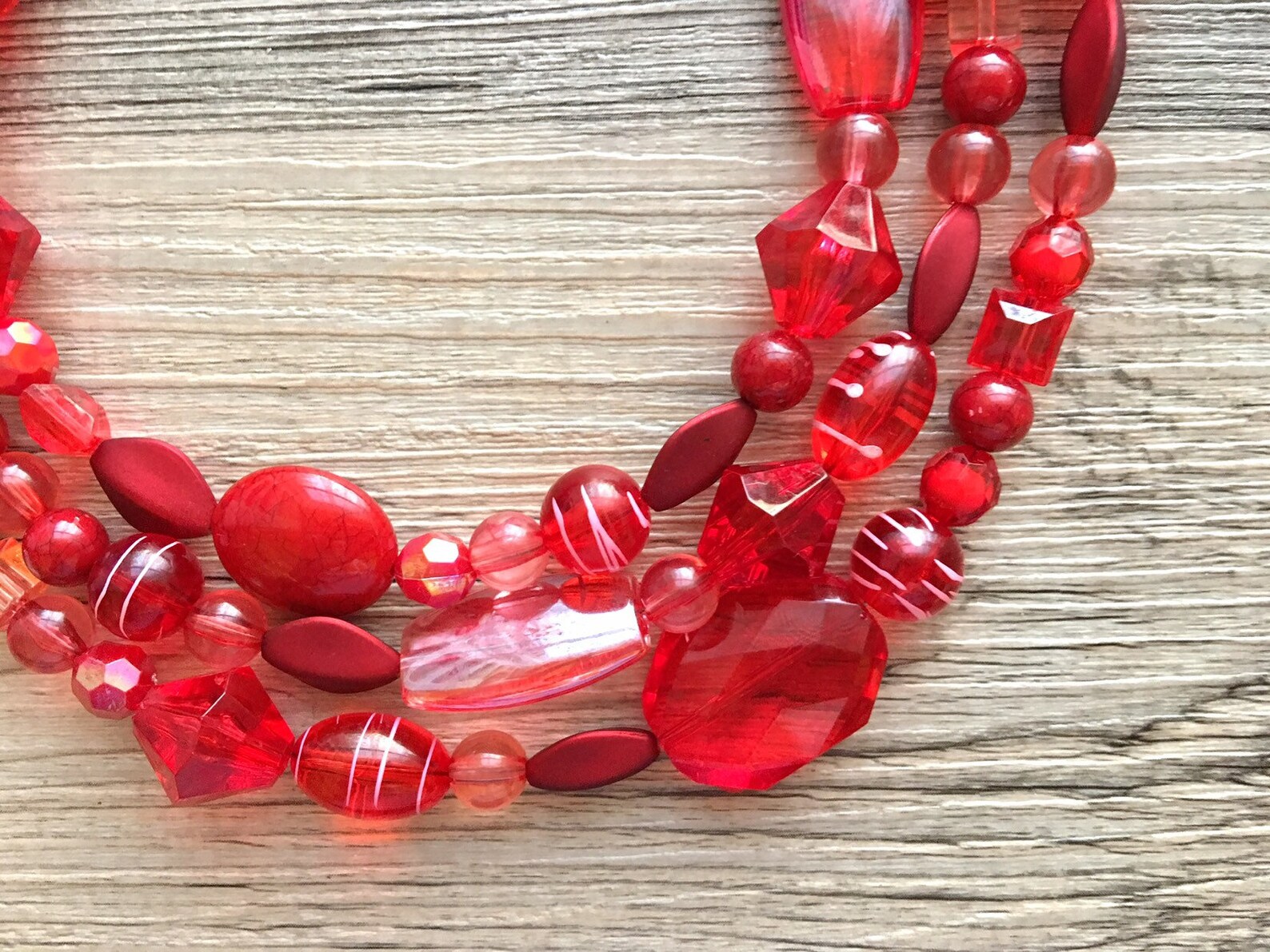 Red Necklace, Multi Strand Jewelry, Big Beaded Chunky Statement ...