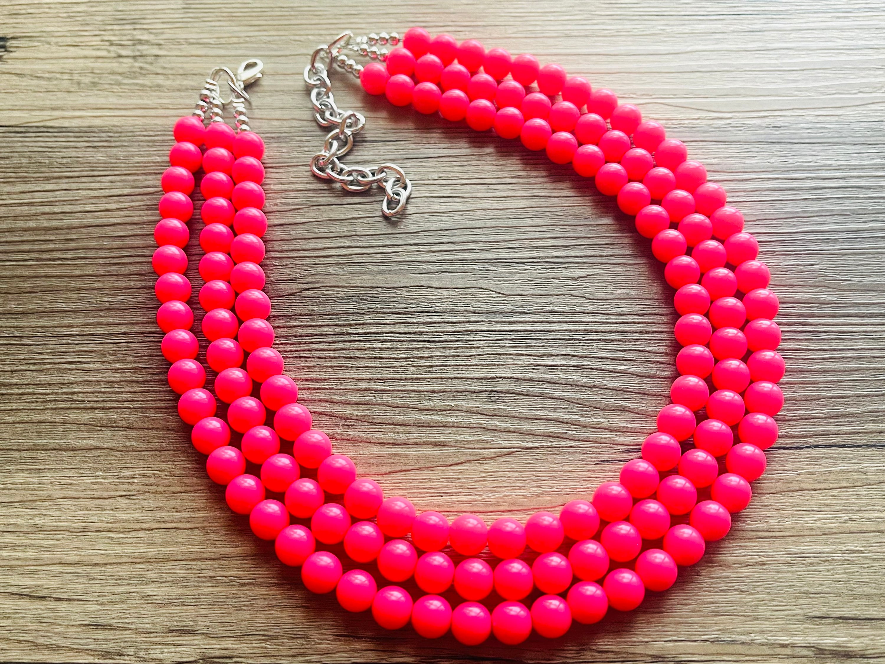 Hot Pink Beaded Necklace