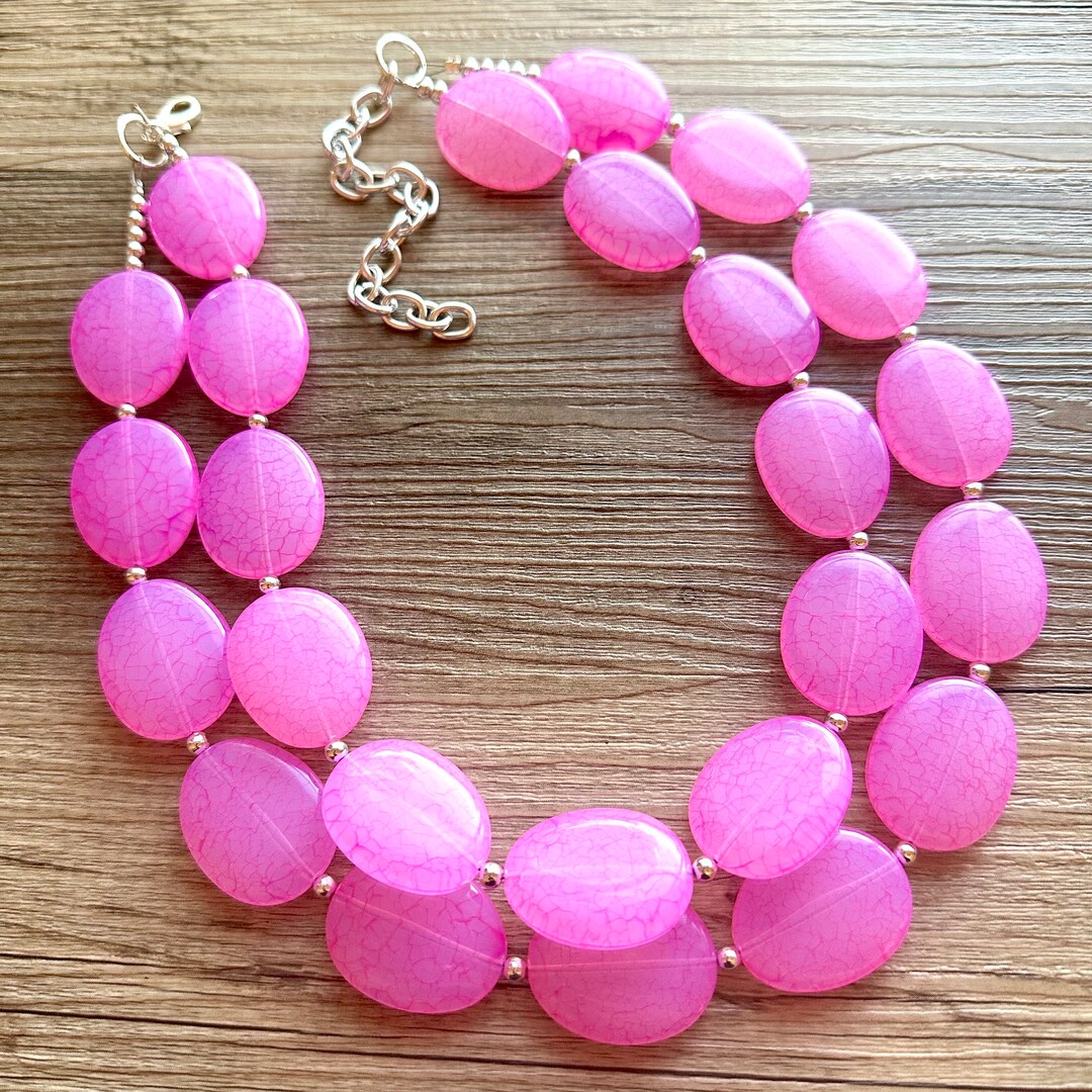 Hot Pink Rock Candy Statement Necklace and Earring Set, Color Block ...