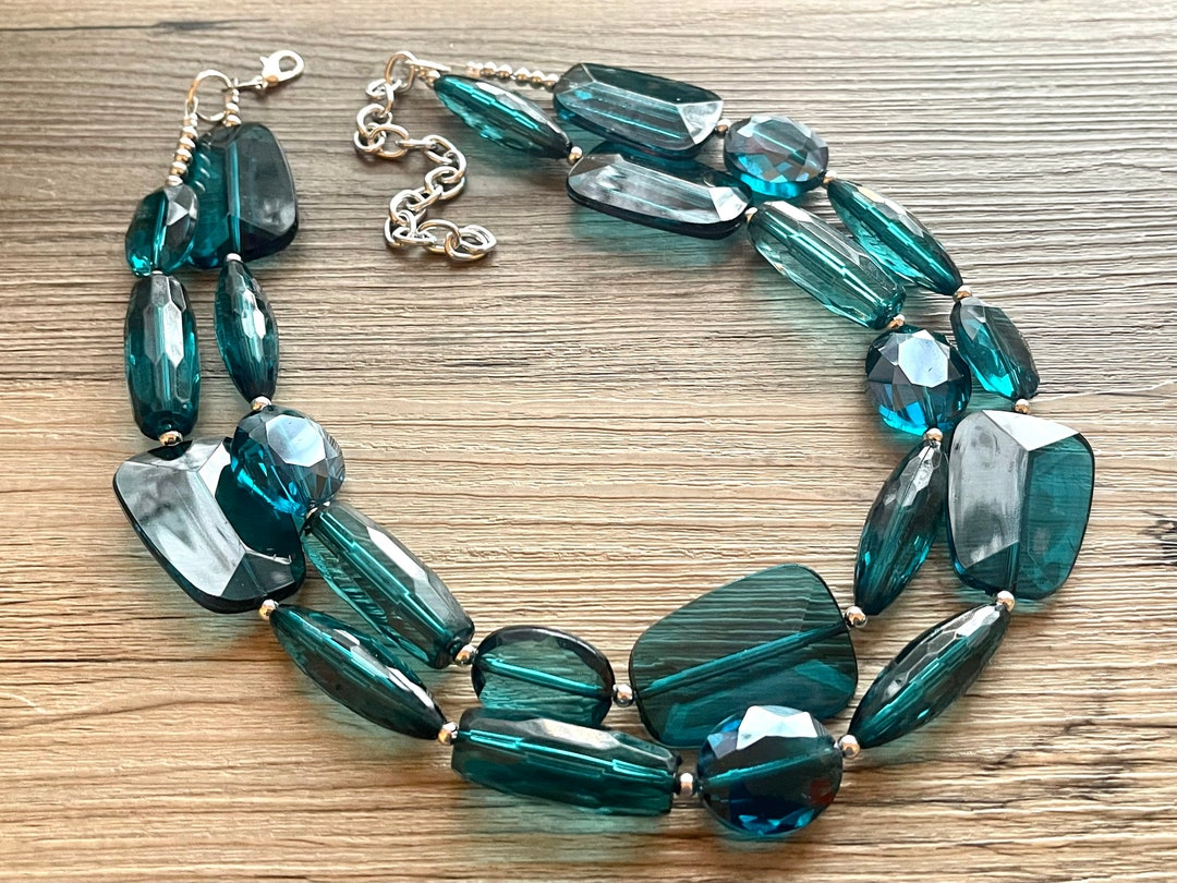 Emerald Green Statement Necklace, Double Strand Necklace Chunky Jewelry ...