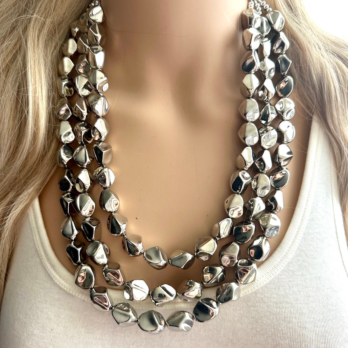 Silver Royale Chunky Statement Necklace, Big Beaded Jewelry, Gifts for ...