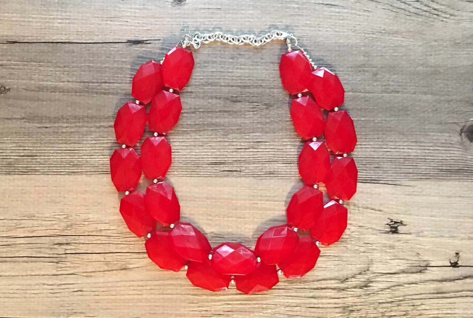 Cherry Red Chunky Necklace, Bright Red Jewelry Set, Big Beaded Chunky ...