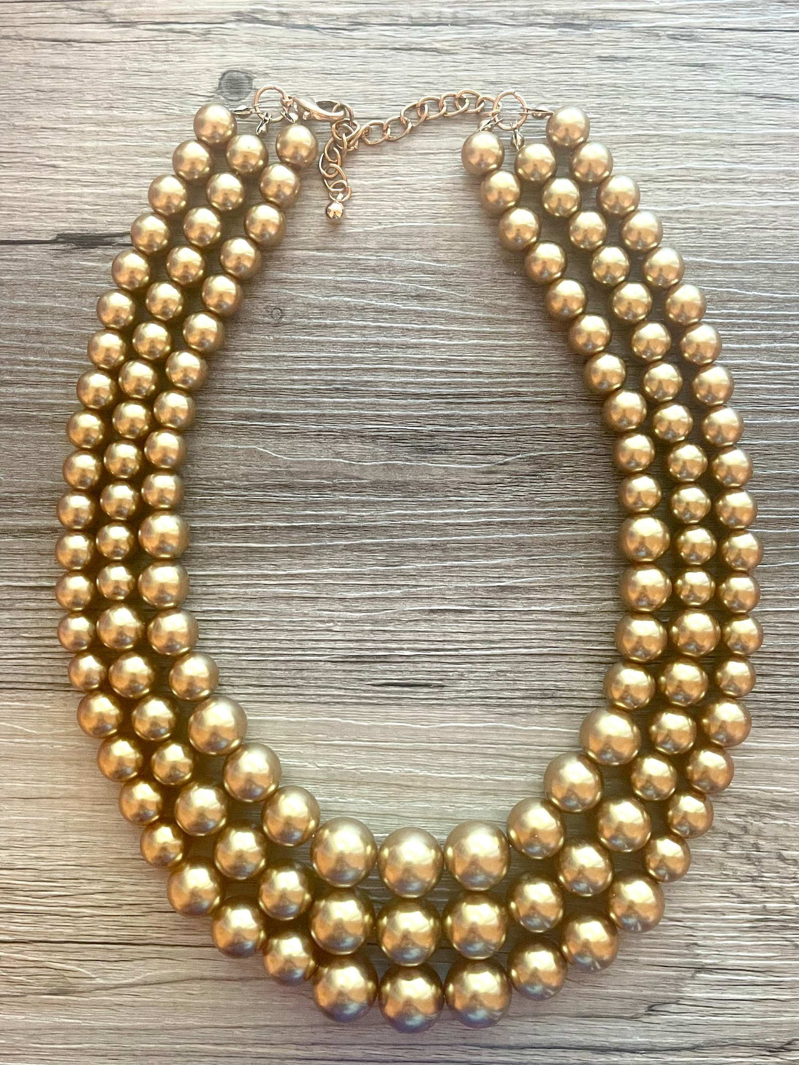 Three Strand Gold Chunky Statement Necklace Big Beaded - Etsy