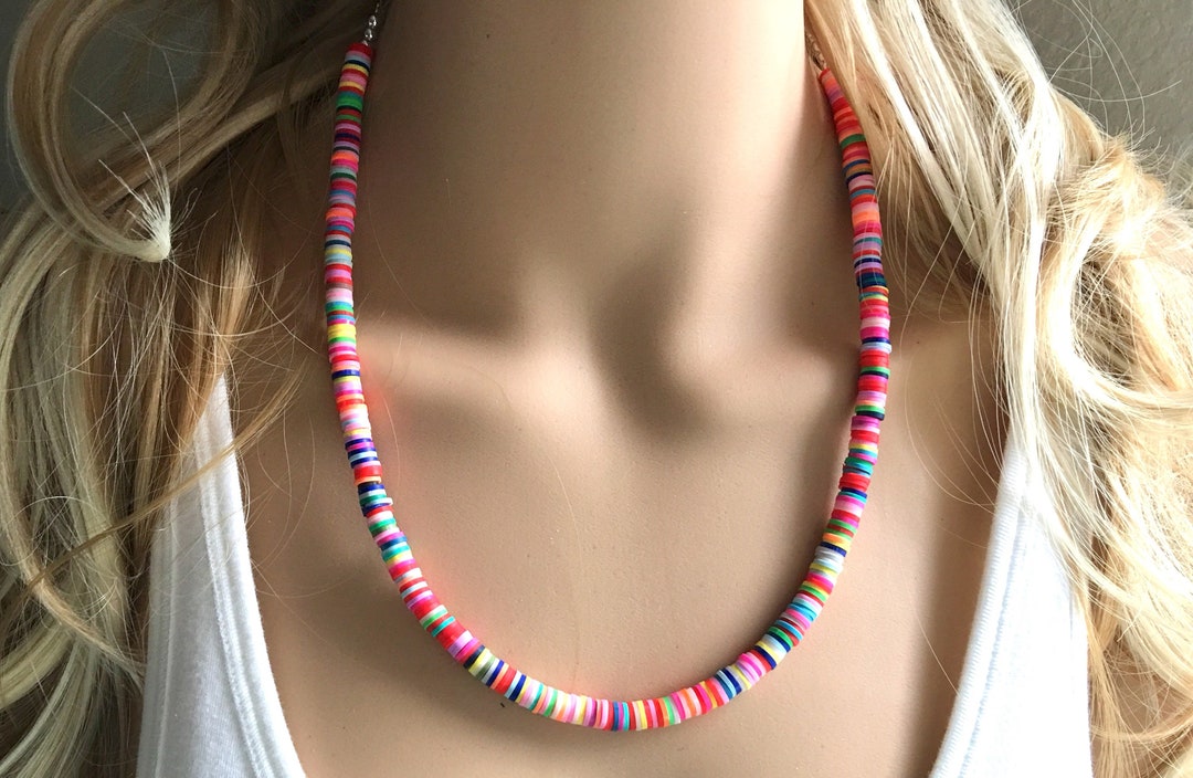 Rainbow Beaded Necklace, Colorful Jewelry, Chunky Statement Necklace ...