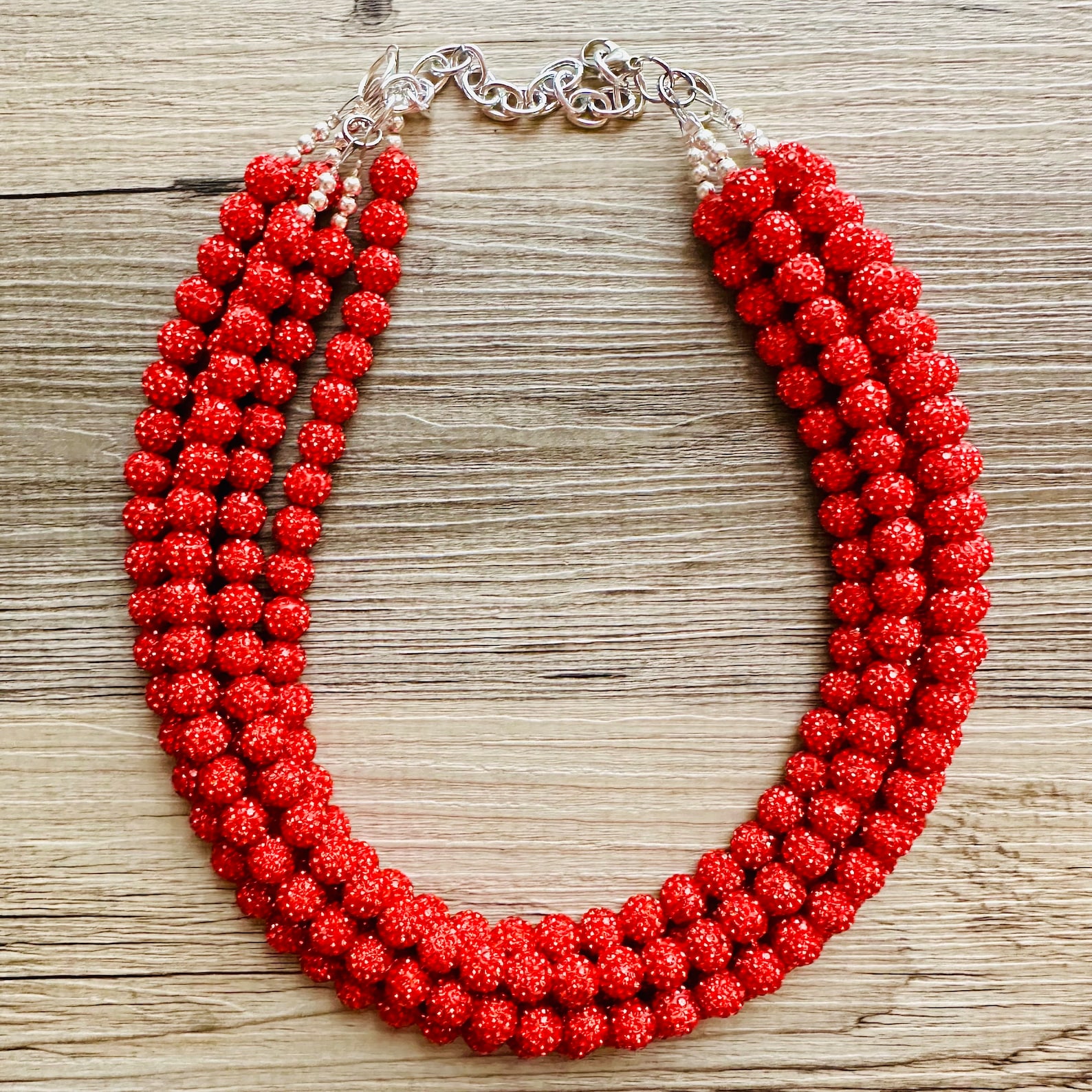 Royal Red Necklace, Red Holiday Jewelry, Bright Red Jewelry Beaded ...