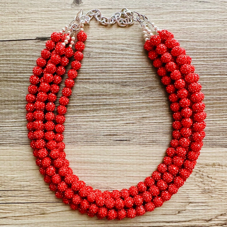 Royal Red Necklace, Red Holiday Jewelry, Bright Red Jewelry Beaded ...
