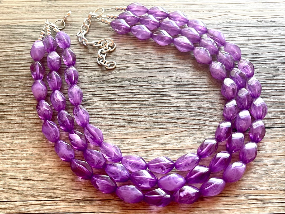 Moonlit Path Purple Statement Necklace, Chunky Three Strand Jewelry ...