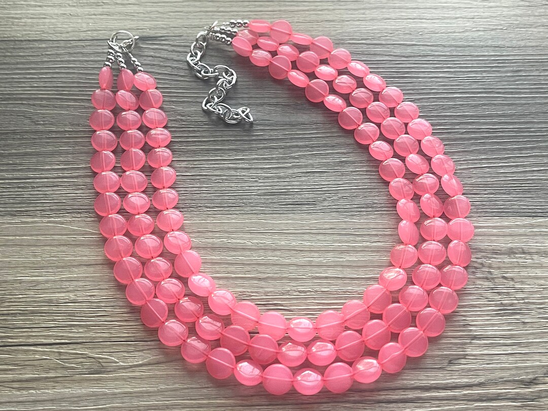Hot Pink Beaded Statement Necklace, Beaded Jewelry, Candy Pink Jewelry ...
