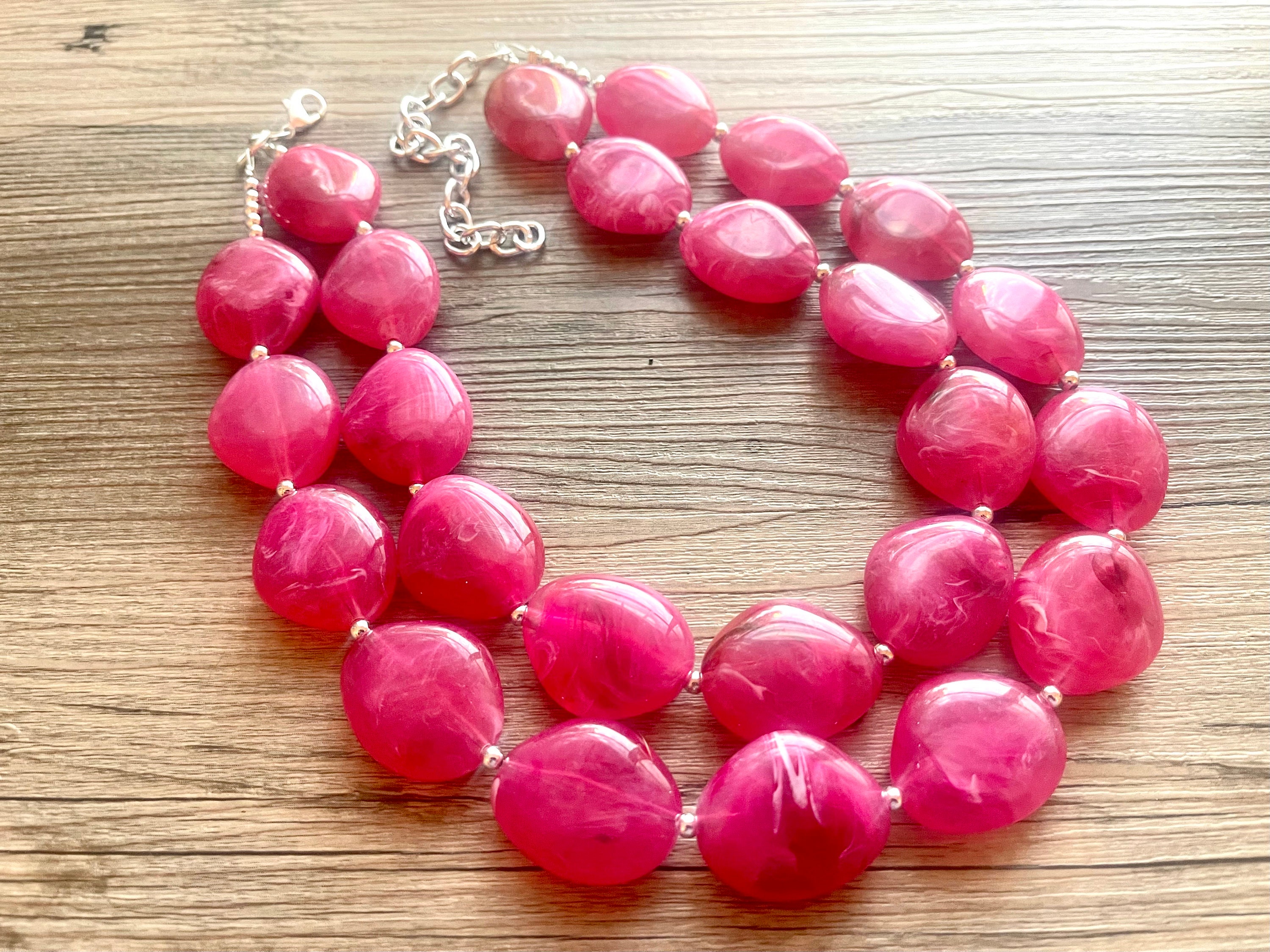 Magenta Big Beaded Statement Necklace, Beaded Jewelry, Pink Beaded ...
