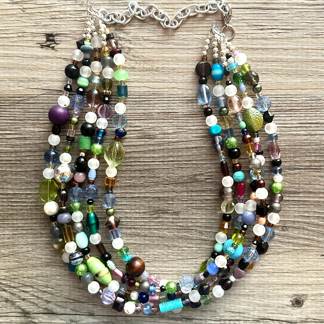 Vintage Birthday Weekend Multi-color Rainbow Silver Necklace, Neutral ...