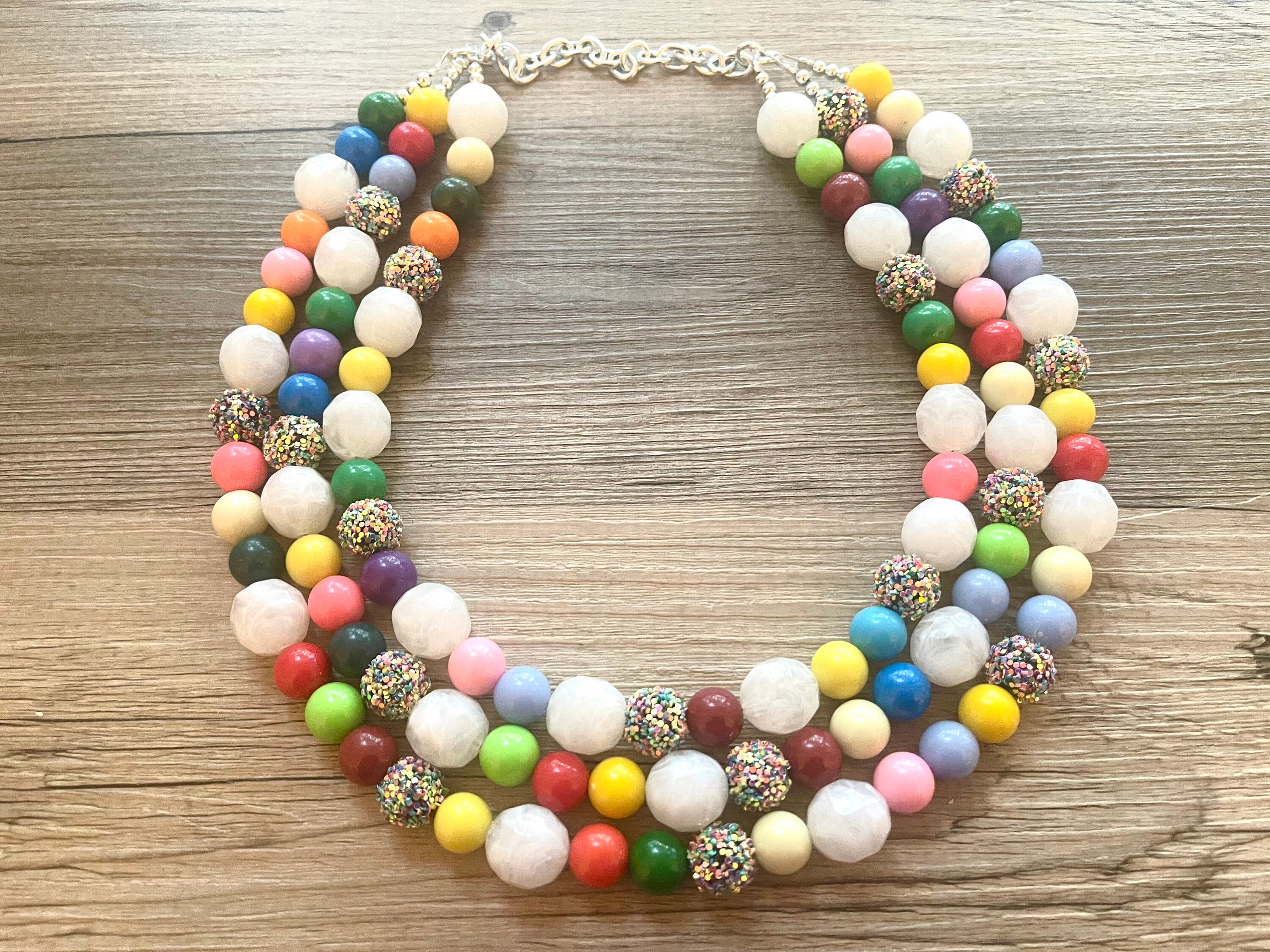 Triple Rainbow Beaded Necklace Colorful Jewelry Chunky | Etsy