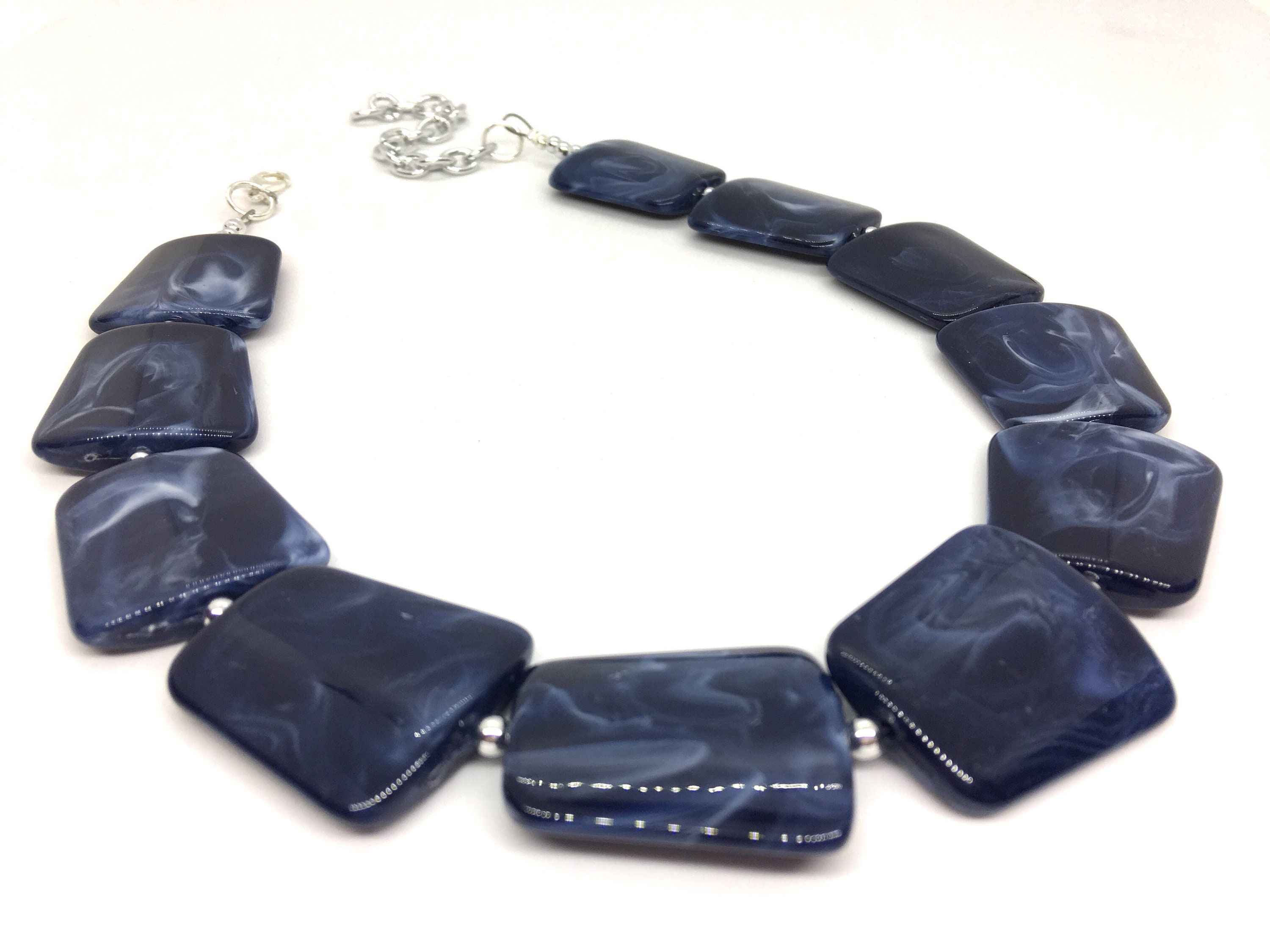 Navy Blue Chunky Statement Necklace single strand necklace | Etsy