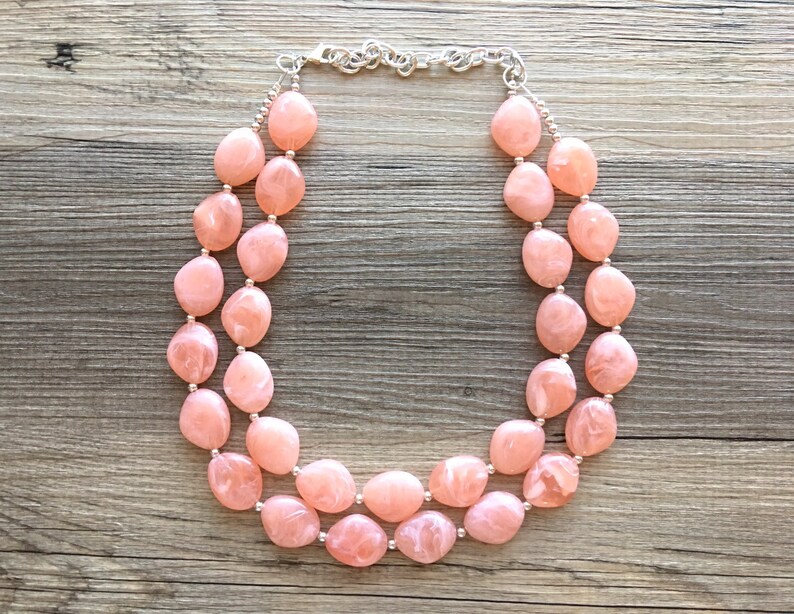 Peach Chunky Statement Jewelry Set Big Bib Beaded Jewelry - Etsy