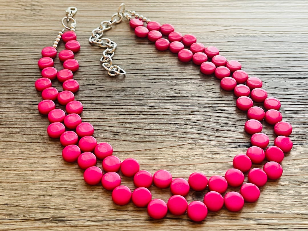 Hot Pink Double Statement Necklace, Chunky Jewelry Big Beaded Necklace ...