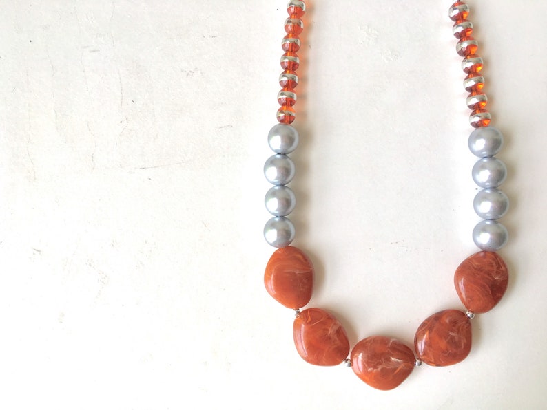 Silver & Rust Necklace Single Strand Jewelry Burnt Orange - Etsy
