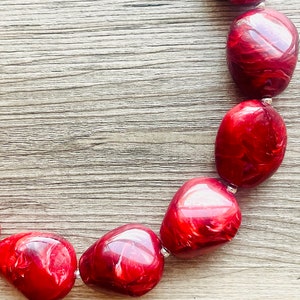Red Swirl Necklace, Single Strand Jewelry, Big Beaded Chunky Statement ...