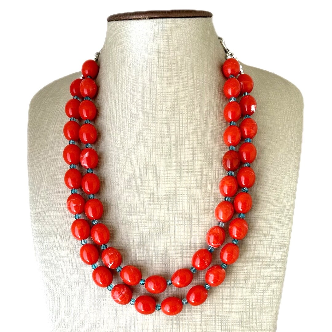 Bright Red-orange Chain Necklace, Stunning Sparkle Shimmer Statement ...