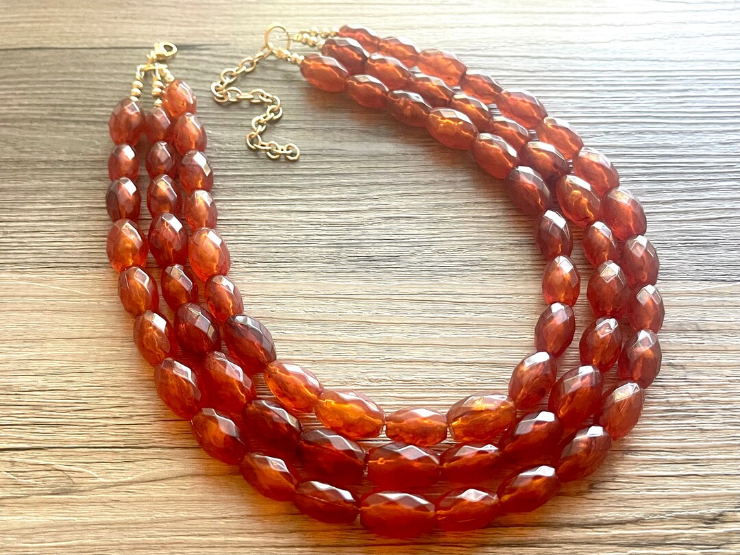 Saffron Sparkle Necklace, Triple Layer Statement Jewelry, Autumn ...