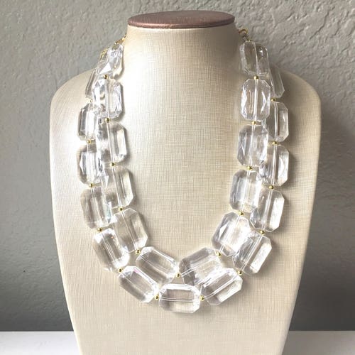Clear Crystal Statement Necklace Faceted Oval Beaded - Etsy Clear Crystal Statement Necklace Faceted Oval Beaded - Etsy