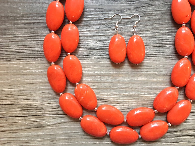 Orange Statement Necklace, Chunky Beaded Necklace, Orange Jewelry, Fall ...