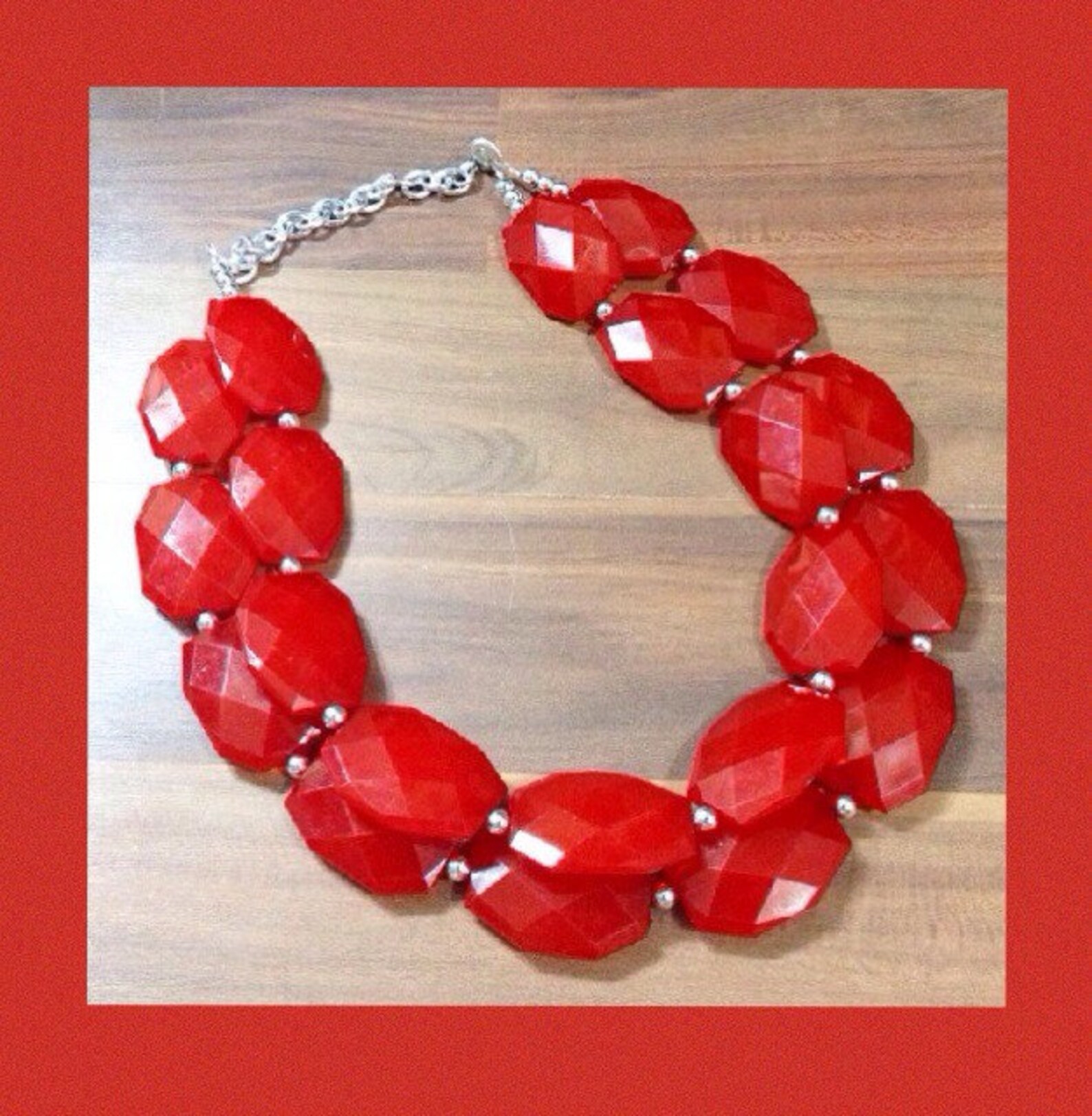 Cherry Red Chunky Necklace, Bright Red Jewelry Set, Big Beaded Chunky ...