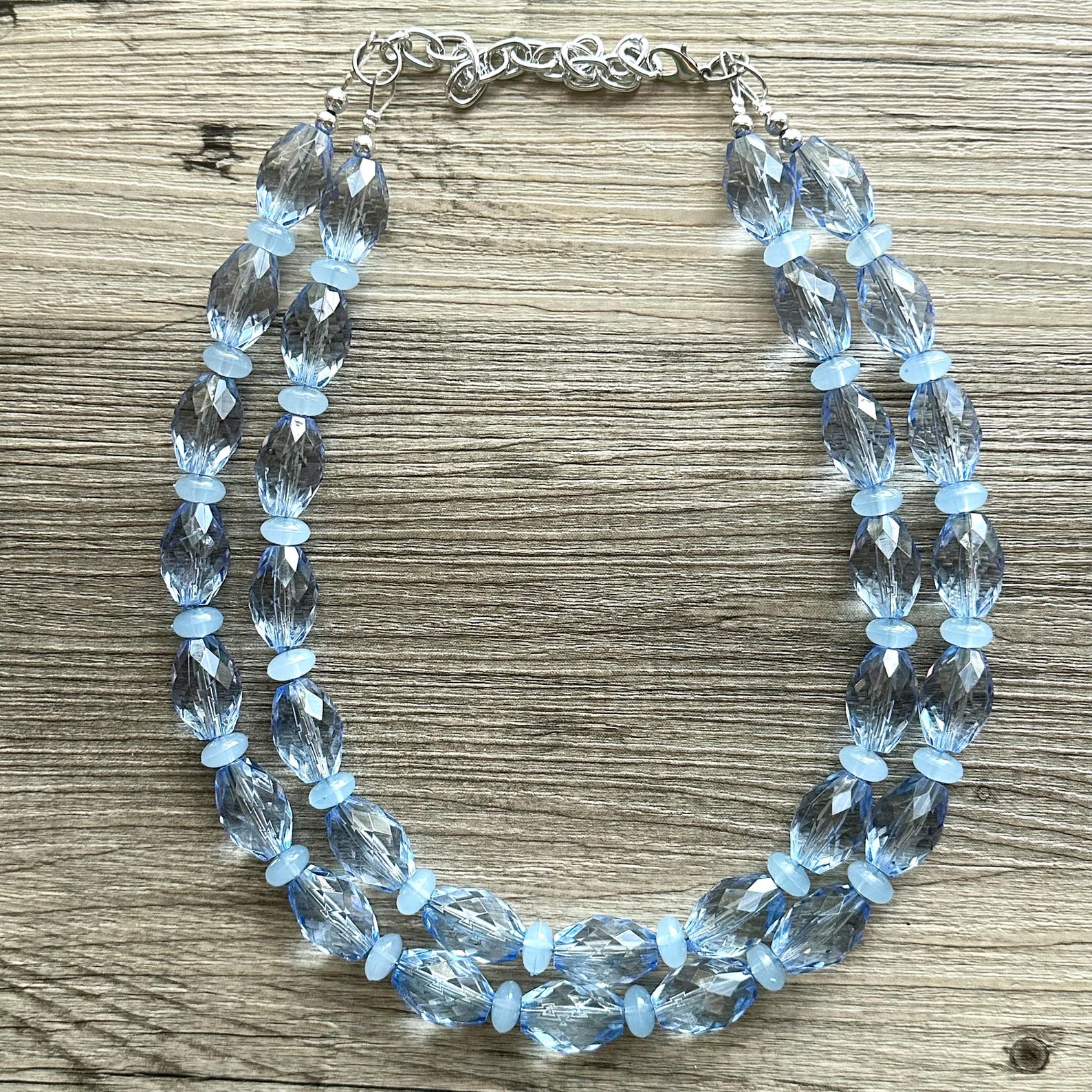 Periwinkle & Silver Statement Necklace, Blue Jewelry Bib Chunky ...