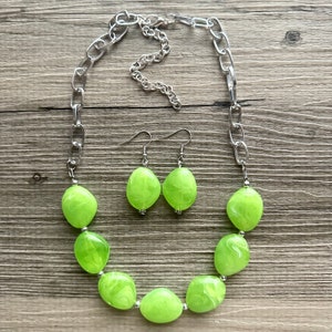 Lime Green Statement Necklace & Earrings, Lime Green Jewelry, Your ...