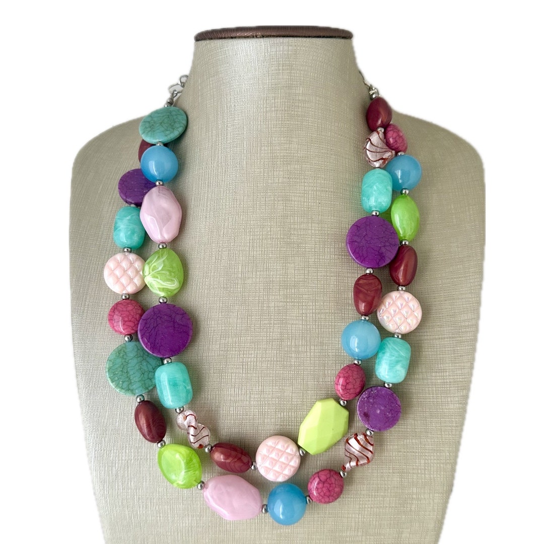 Magic Movement Jewel Tone Statement Necklace, 2 Strand Bright Jewelry ...