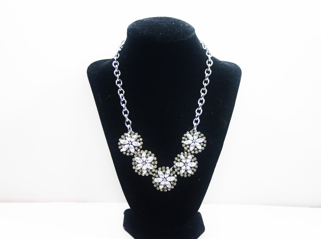Sale Crystal Rhinestone Pendant Necklace On A Silver Chain Etsy