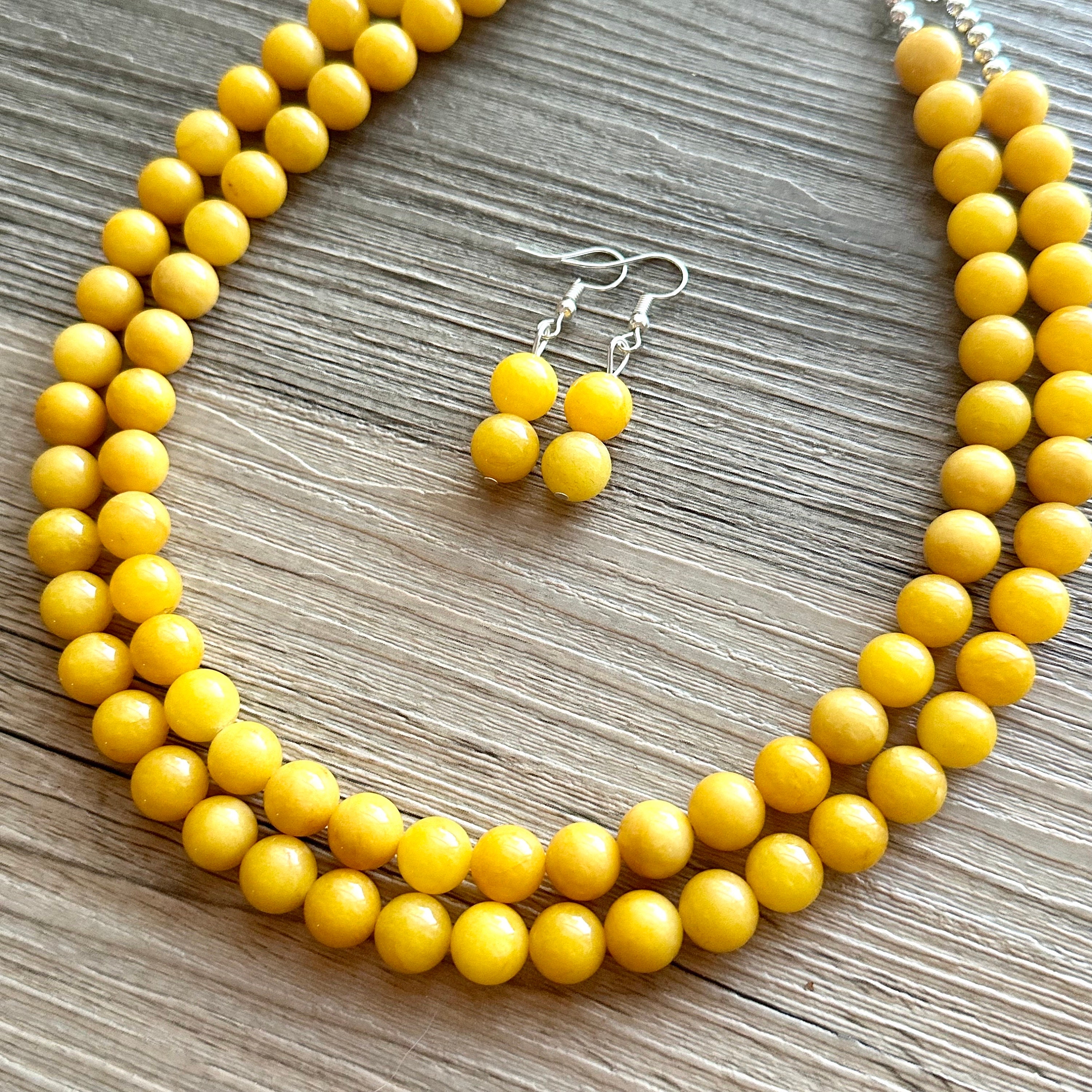 Polished Yellow Jade Genuine Gemstone Necklace Rainbow, Silver ...
