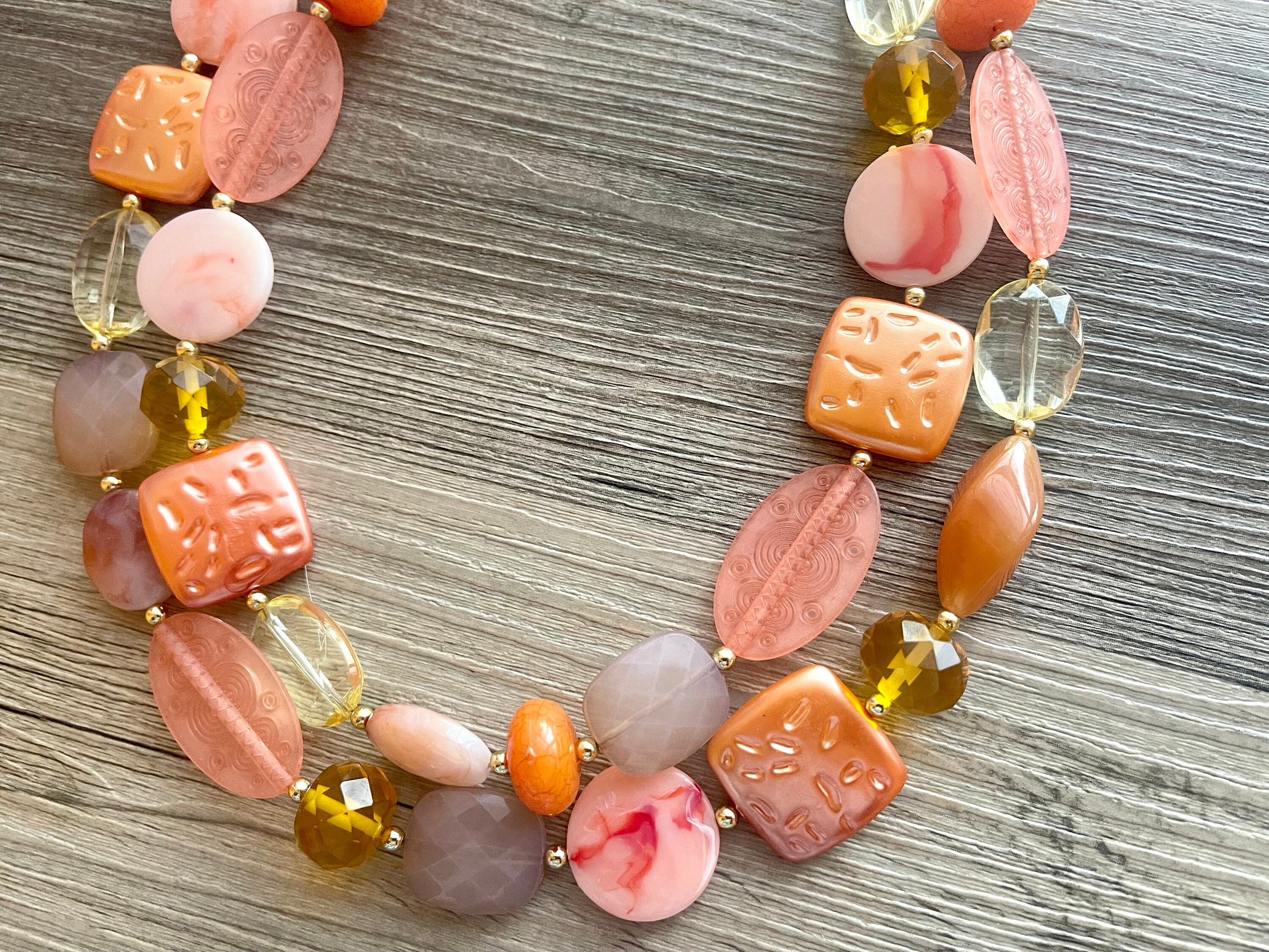 Peach & Quiet 2 Strand Statement Necklace, Clementine Beaded Necklace ...