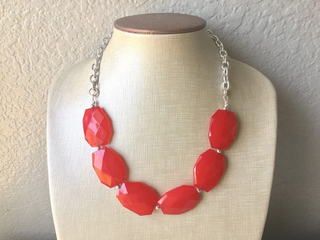 Cherry Red Big Beaded Jewelry, Chunky Single Strand Necklace, Red ...
