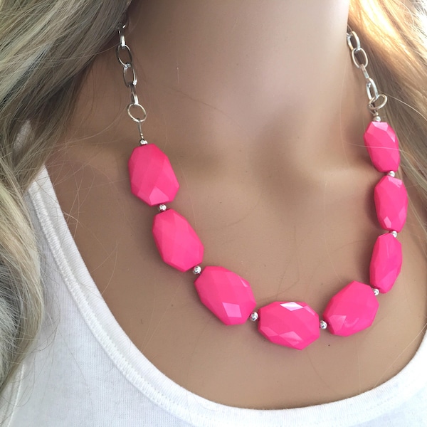 Bright Pink Necklace - Etsy