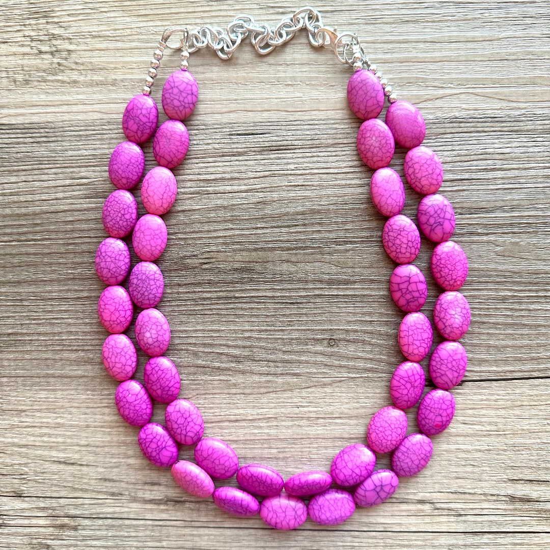 Hot Pink Rock Candy Statement Necklace and Earring Set, Color Block ...