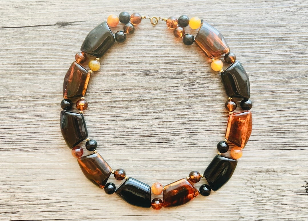 Vintage Tortoise Shell Statement Necklace, Gold Chunky Necklace ...