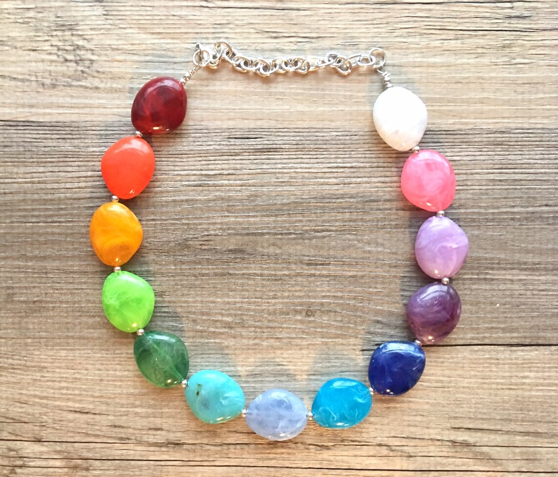 Rainbow Beaded Necklace, Colorful Jewelry, Chunky Statement Necklace ...