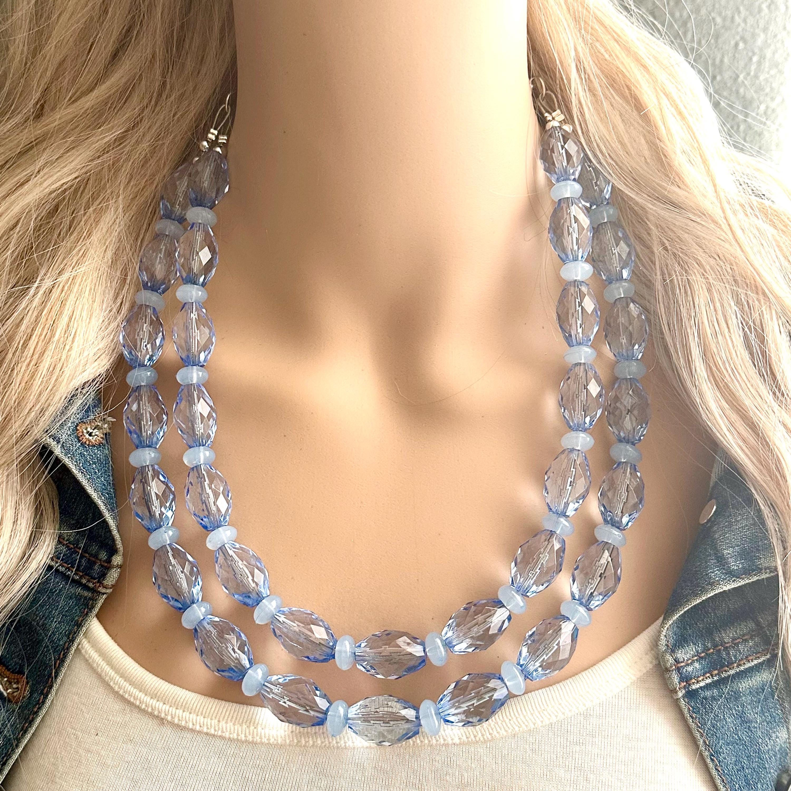 Periwinkle & Silver Statement Necklace, Blue Jewelry Bib Chunky ...