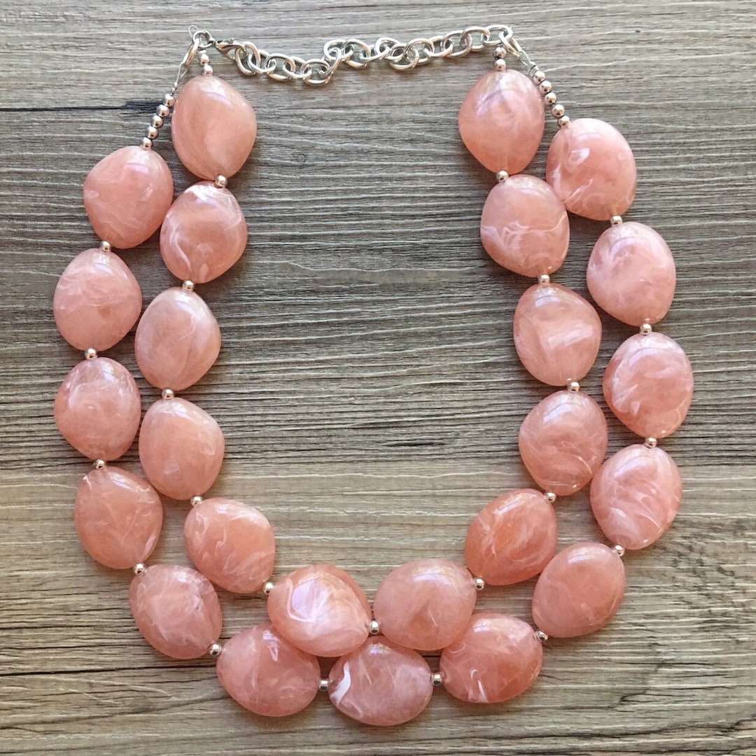 Peach Chunky Statement Jewelry Set, Big Bib Beaded Jewelry, Double ...